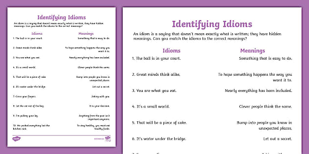 Identifying Idioms Worksheet for 6th-8th Grade - Twinkl
