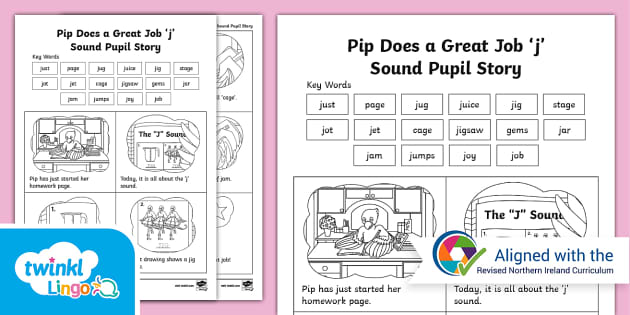 Pip Does a Great Job 'j' Sound Pupil Story Activity Sheet