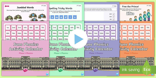 June Phonics Activity Calendar PowerPoint Pack - Twinkl