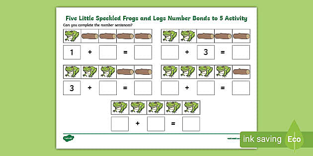 👉 Five Little Speckled Frogs and Logs Number Bonds to 5 Activity