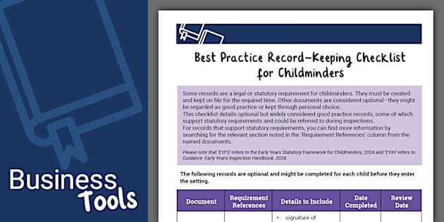 Best Practice Record-Keeping Checklist for Childminders