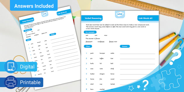 Verbal Reasoning - Link Words Puzzle #2 - Twinkl - Puzzles