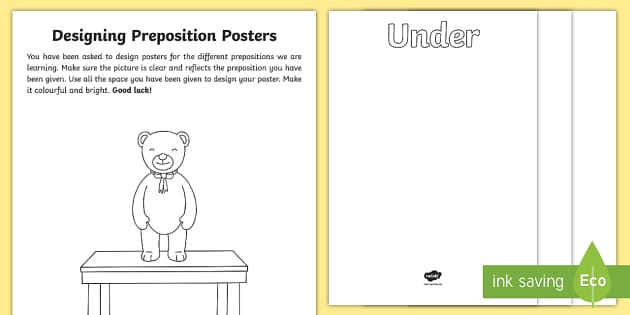 Designing Preposition Posters Worksheet Worksheet Twinkl