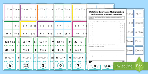 Equivalent Multiplication and Division Number Sentences Resource Pack