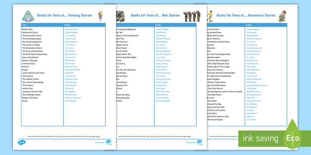 KS2 Reading Books - Genre Book List - KS2 English Reading