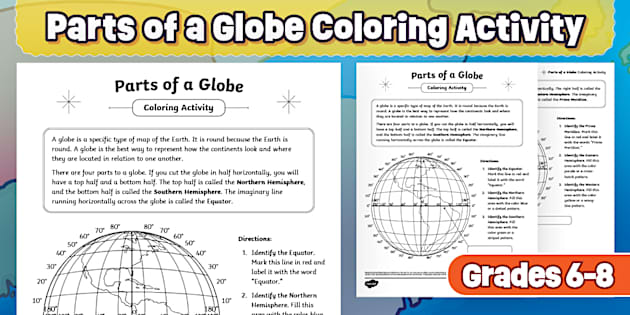 Parts of a Globe Coloring Activity Worksheet