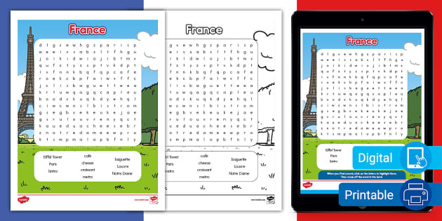 France Word Search for K-2nd Grade (teacher made) - Twinkl