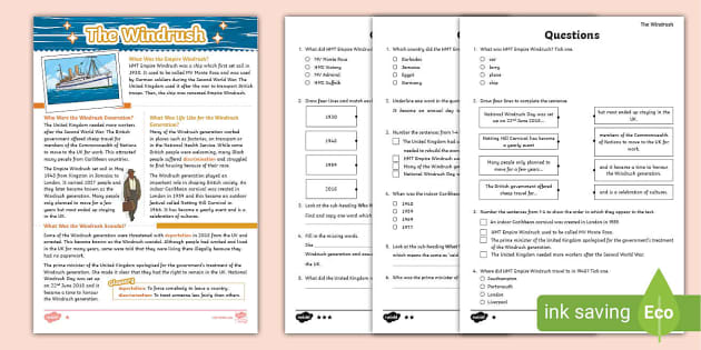 LKS2 The Windrush Differentiated Reading Comprehension