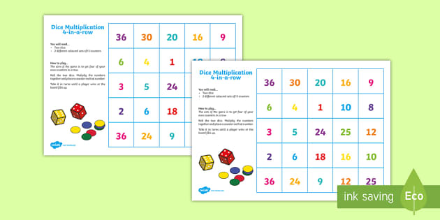 Four in a Row Dice Multiplication Game - Four in a Row Dice Addition Game