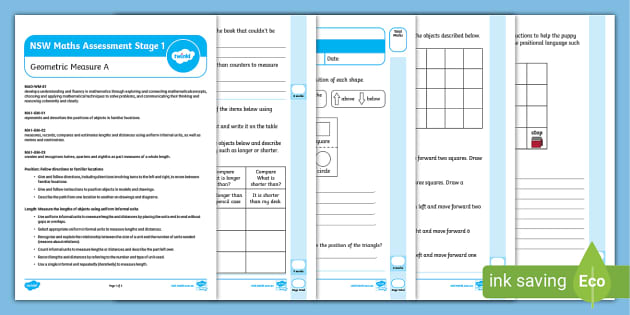 Maths Assessment NSW Curriculum – Stage1 Geometric Measure A