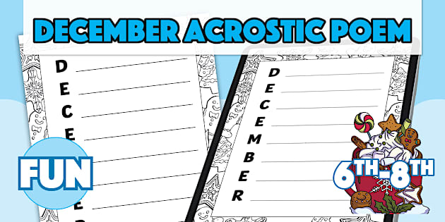 December Acrostic Poem for 6th-8th Grade (teacher made)