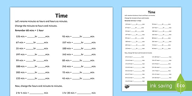 Renaming Hours And Minutes Worksheet teacher Made Twinkl