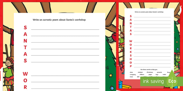 Santas Workshop Acrostic | KS1 Short Christmas Poem Activity