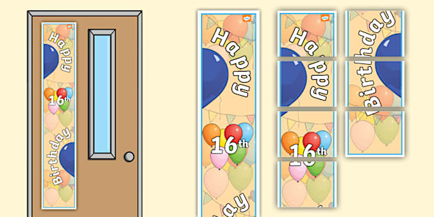 16th Birthday Vertical Door Banner (Teacher-Made) - Twinkl