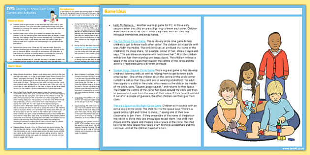 Getting to Know You EYFS Reception Games and Activities
