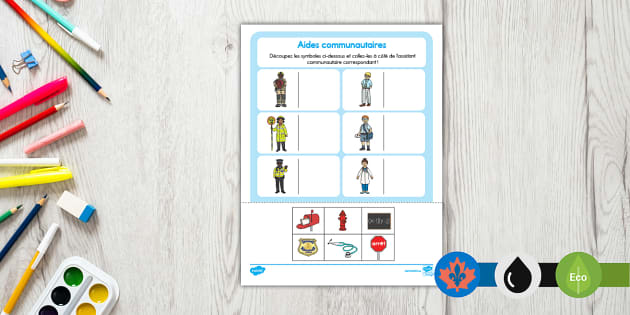 Community Helpers Symbol Sorting Cut & Glue Worksheet French