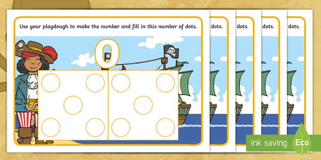 Pirate Hungarian Number Pictures 0-10 Modelling Dough Mats