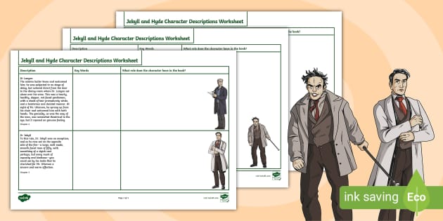 GCSE Jekyll And Hyde Character Description Worksheet Chapters 1 3