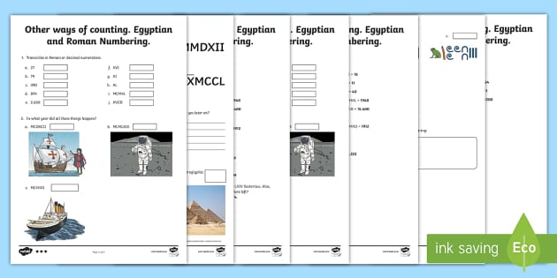 Other Ways of Counting: Egyptian and Roman Numbering Worksheet