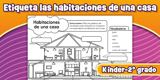 Hoja de trabajo para etiquetar las habitaciones de una casa para kínder ...