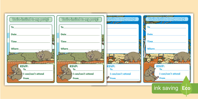 FREE! - Wombat Themed Party Invitations (teacher made)