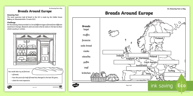 Breads around Europe Worksheet / Worksheet - Twinkl