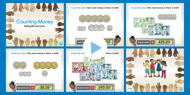 Adding Canadian Coins and Bills Powerpoint Quiz