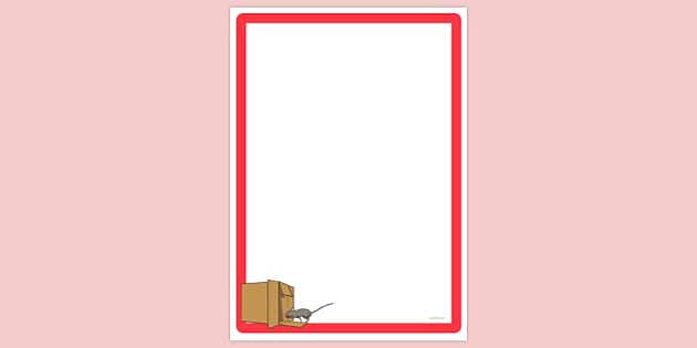 Simple Blank Mouse Running Into a Box Page Border | Twinkl