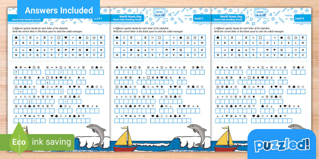 World Ocean Day Secret Code Breaker - Twinkl Puzzled - kids