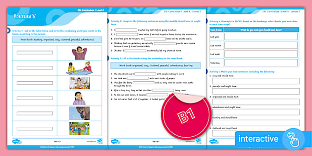 ESL Curriculum Level 8, Lesson 7 Interactive Worksheet