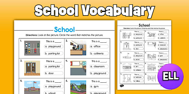 School Vocabulary Picture and Word Worksheet for ELL