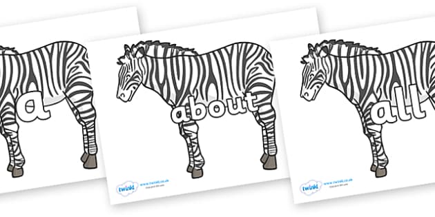 100 High Frequency Words on Zebras (teacher made) - Twinkl