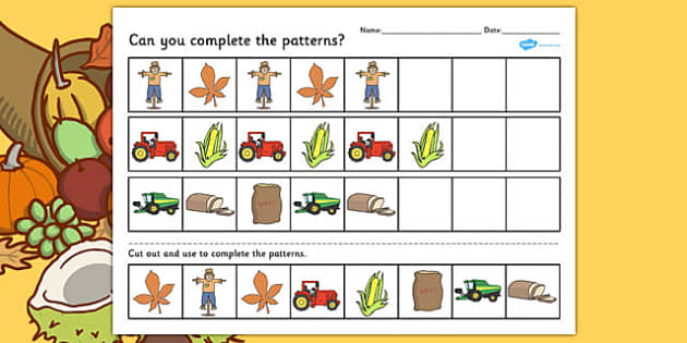 Harvest Complete The Pattern Worksheet - autumn, season, patterns
