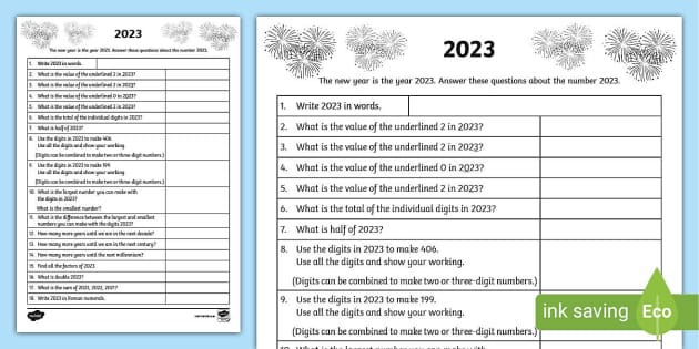 * NEW * The Year 2023 Number Fact Challenge Worksheet Worksheet