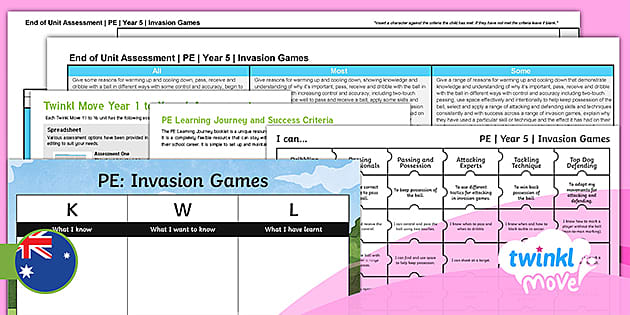 Move PE Year 5 Invasion Games Assessment Pack (teacher made)