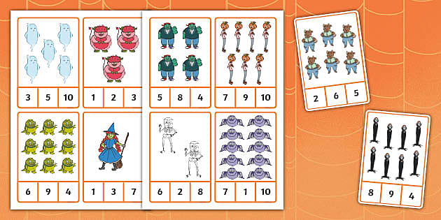 👉 Halloween Monsters Peg Counting to 10 - Twinkl