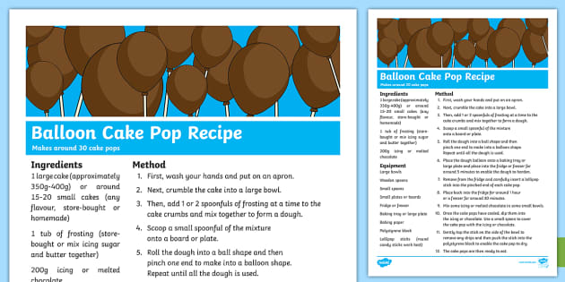Balloon Cake Pop Recipe (teacher made)