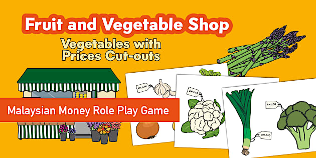 Malaysian Money - Fruit and Vegetable Shop - Vegetable Prices Cut-Outs
