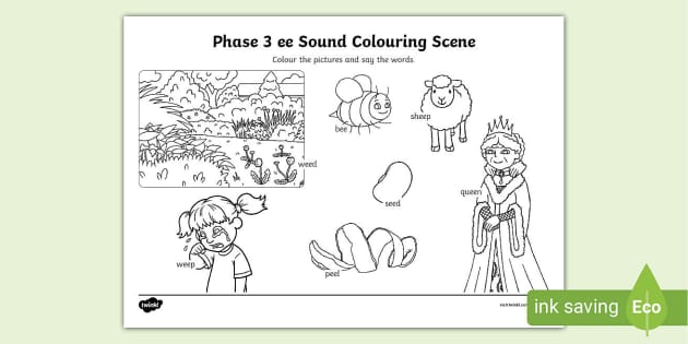 Phase 3 ee Sound Colouring Scene (teacher made) - Twinkl
