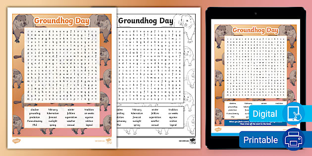 Groundhog Day Word Search for 6th-8th Grade