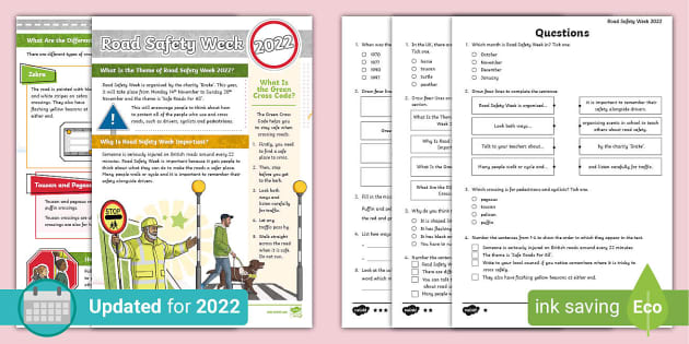 Road Safety Week LKS2 Differentiated Reading Comprehension