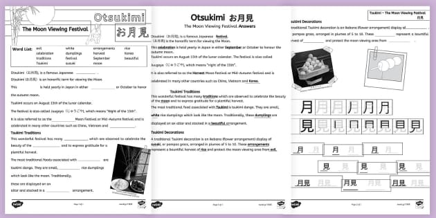 お月見 英語読解 Otsukimi Worksheet English - Twinkl