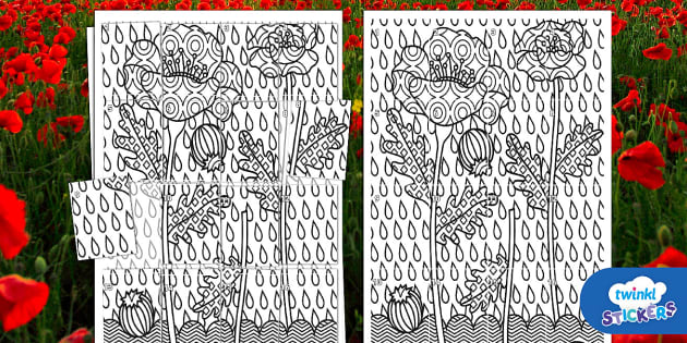 Remembrance Day Sticker Activity - Poppy Field - Mindfulness Colouring