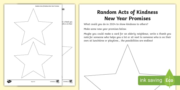 KS1 Random Acts of Kindness New Year Promises Writing Worksheet / Worksheet