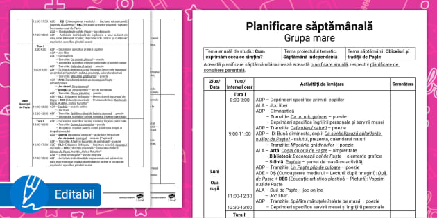 Paște – Model de planificare săptămânală grupa mare