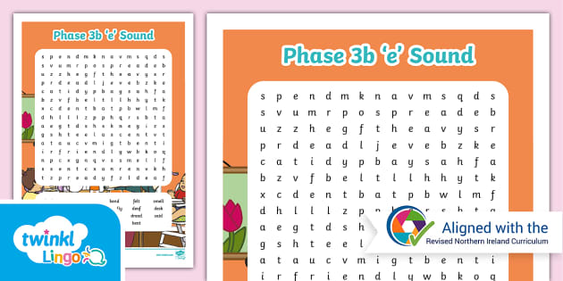 Northern Ireland Linguistic Phonics 3b 'e' Sound Word Search