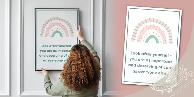 Look After Yourself Muted Rainbow Inspirational Poster