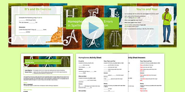 Homophones Common Errors in Spelling and Punctuation Lesson Pack
