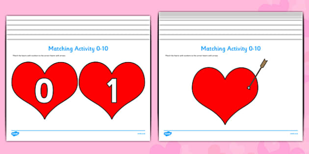 Valentine's Day Hearts and Cupid Arrows Matching Activity (0-10)