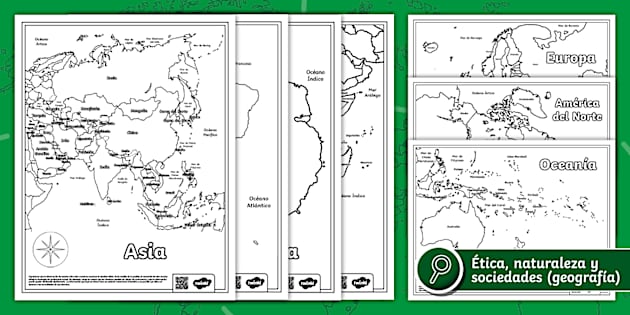 Paquete de mapas: Los continentes con nombres - Twinkl